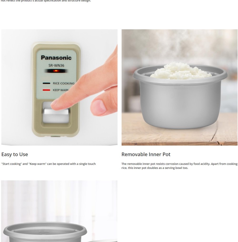 PANASONIC SR-WN36 LARGE 3.6L CONVENTIONAL RICE COOKER SR-WN36WSKN ...