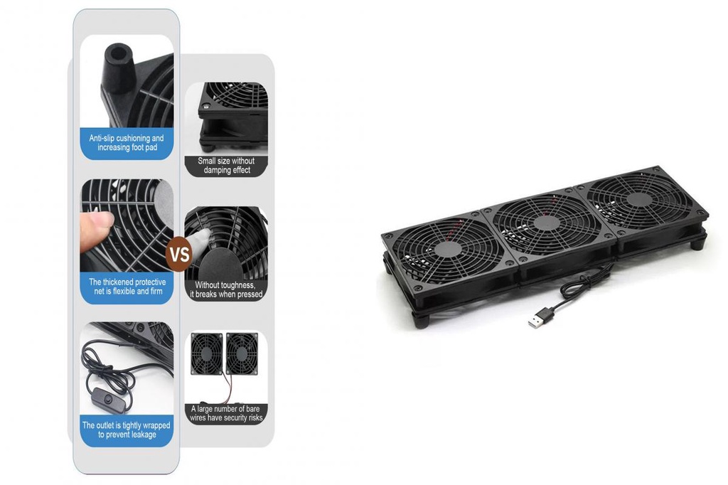 COOD Three-fan Router Fan High Rpm Router Fan High Performance Usb ...