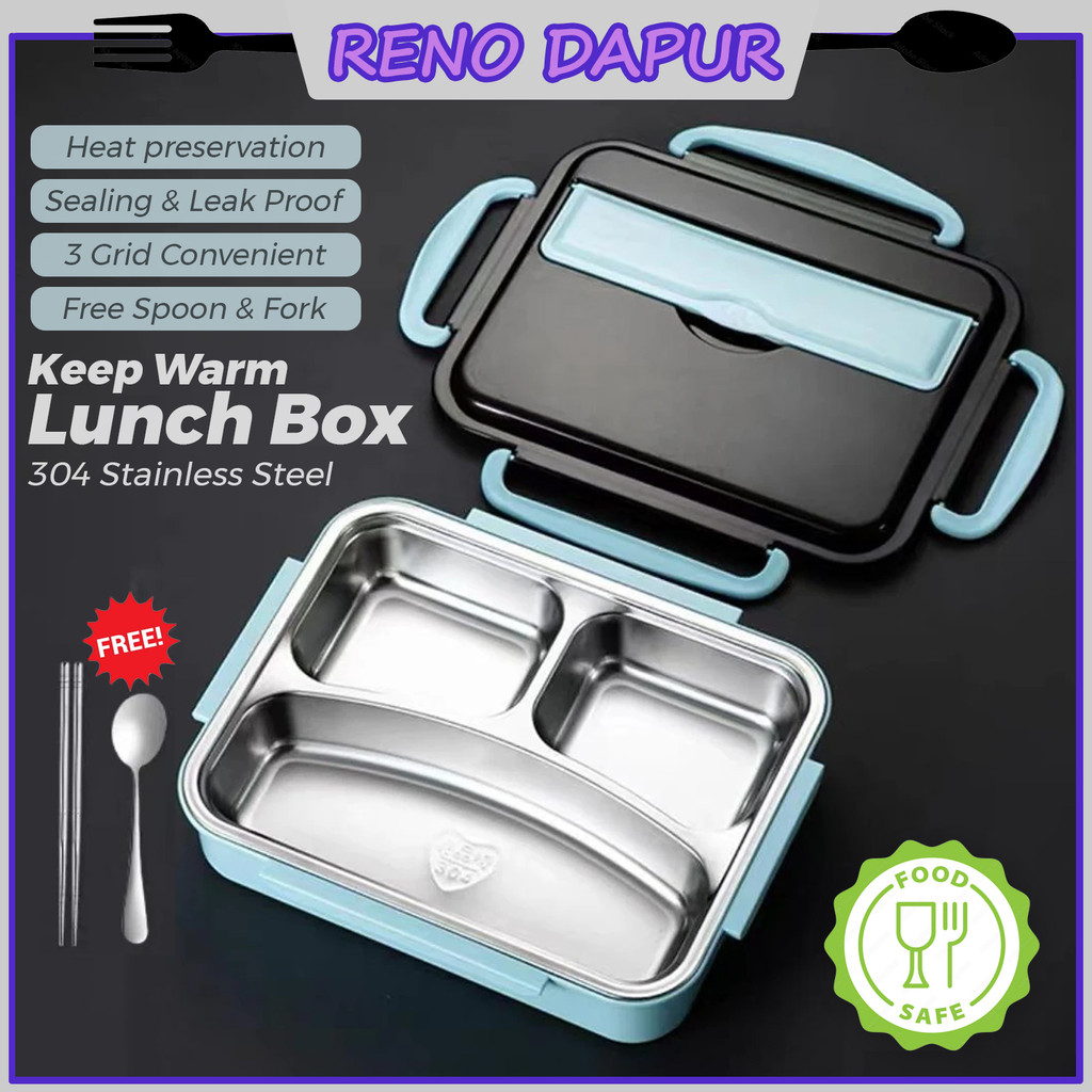 3 Grid 304 Stainless Steel Keep Warm Lunch Box Bento Box Food Container ...