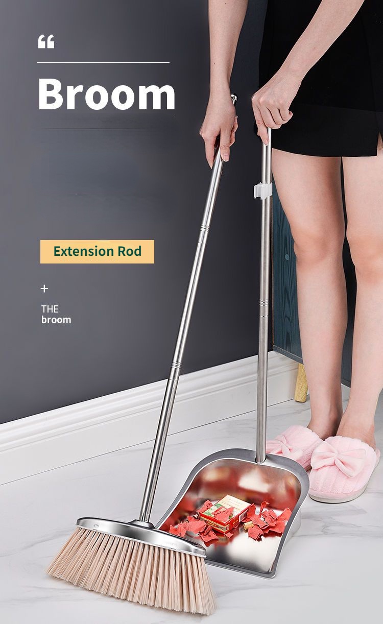 Stainless Steel Dustpans + Broom Set Garbage Shovels Thicken Single ...