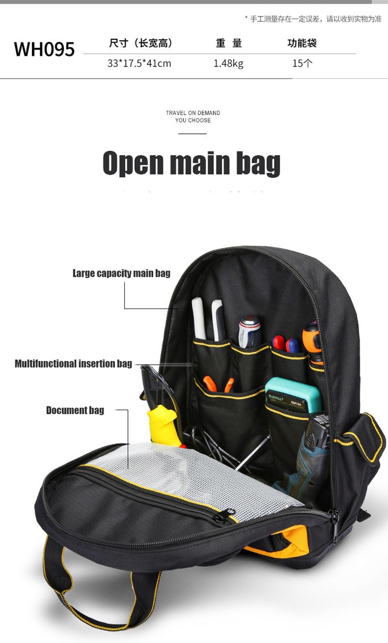 Winhunt Double Shoulder Backpack Tools Specialized Tool Bag Electrician Large Capacity Tool Bag ...
