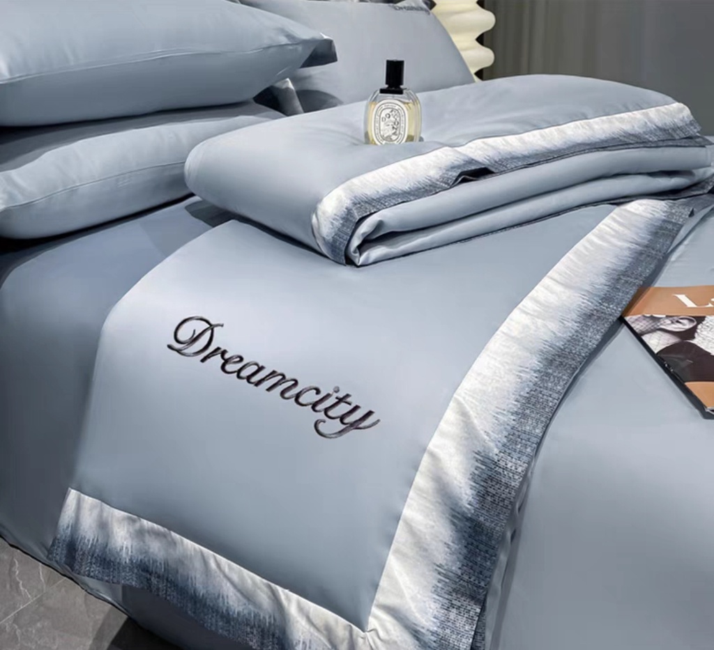 Premium Tencl 4 in 1 ICE SILK Set Comforter Set Cadar Bedding Set Plain ...