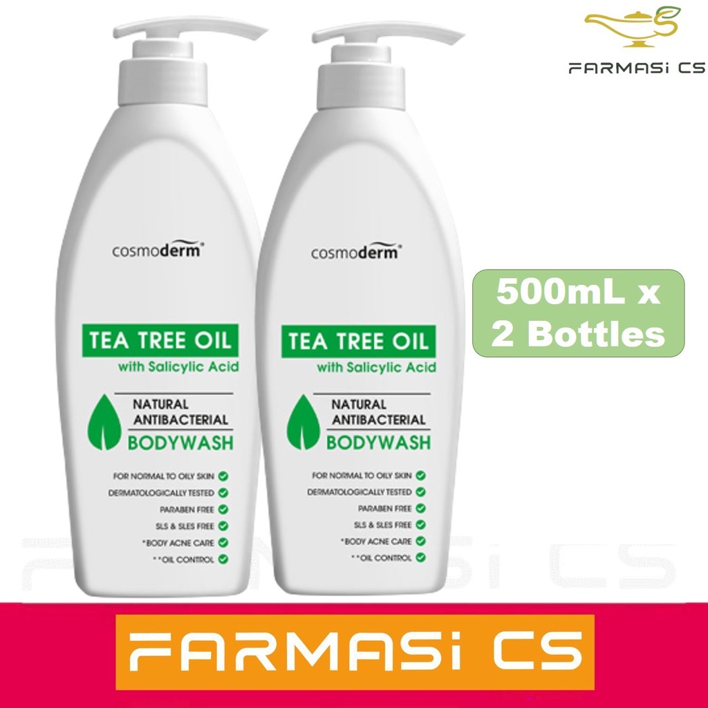 Cosmoderm Tea Tree Oil with Salicylic Acid Body Wash 500ml x 2 bottles ...