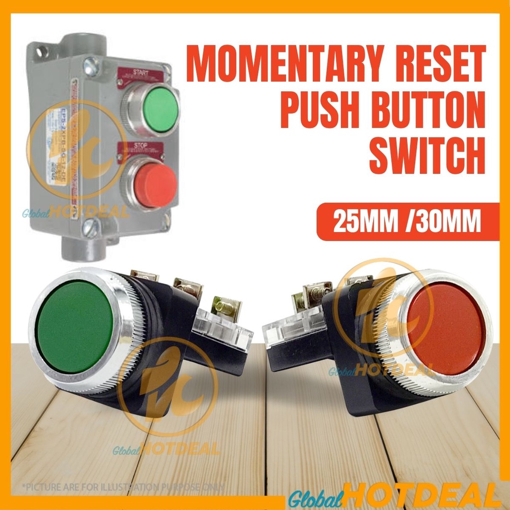 25mm / 30mm Momentary Flat Push Button Switch Self Reset Spring Return ...