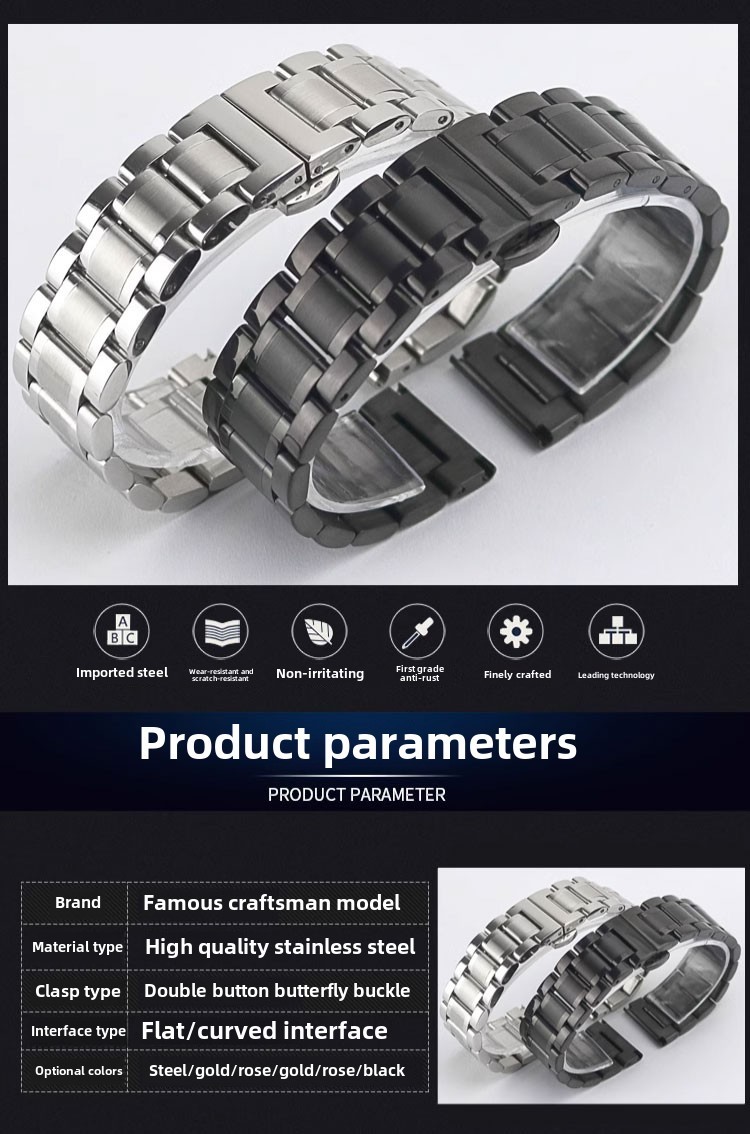 Apply To FOSSIL Stainless Steel Watch Strap 12mm 14mm 16mm 18mm 20mm ...