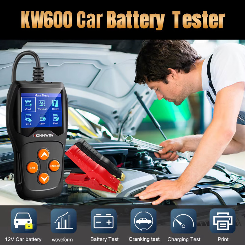 KONNWEI KW600 Car Battery Tester 12V Analyzer 100 to 2000CCA Test ...