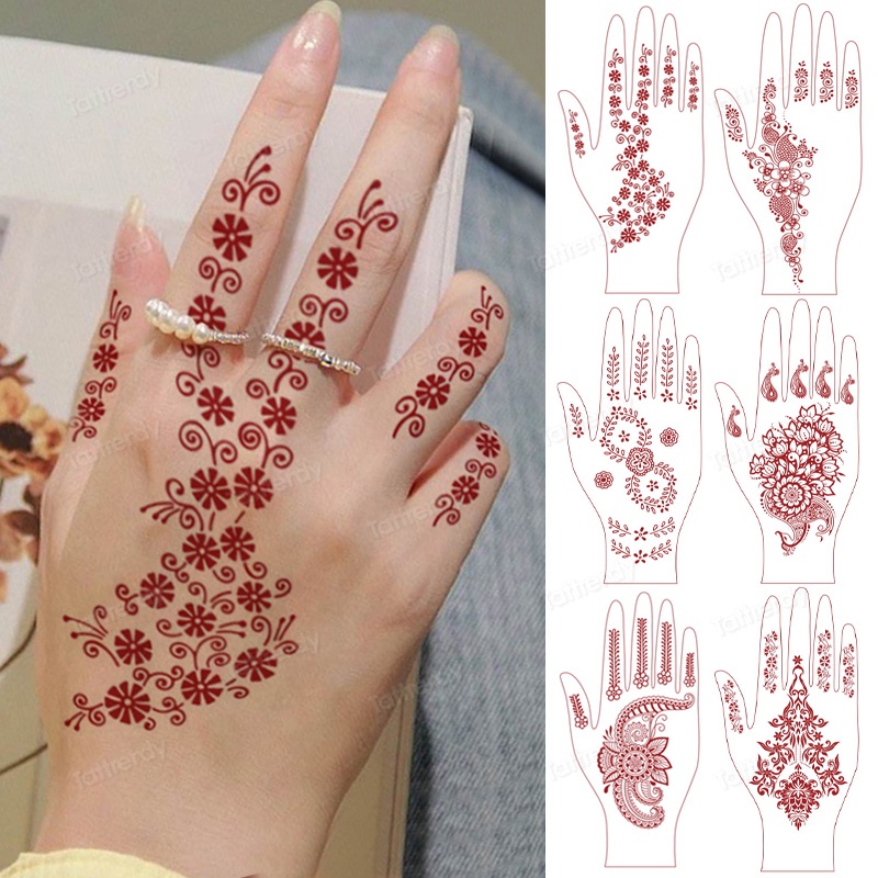 Brown Henna Design Stickers Mehndi Henna Tattoo for Hand Temporary ...
