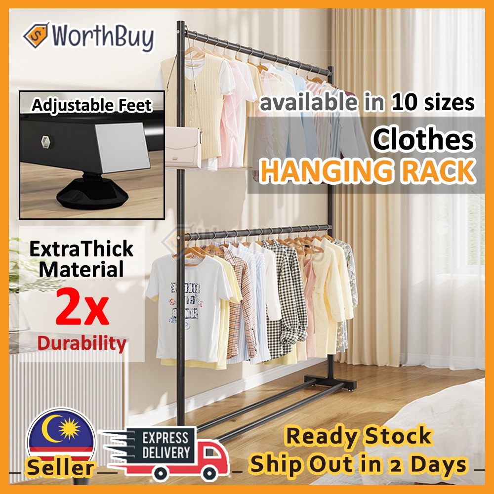 Worthbuy Clothes Rack Double Layers Drying Rack Rak Baju Hanger Rak ...
