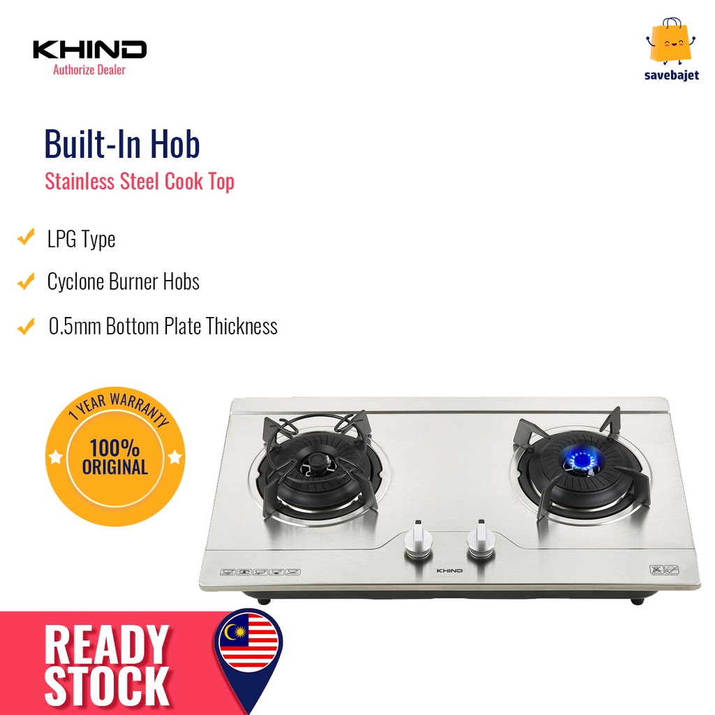 KHIND 2 Burner Gas Cooker Hob Built-In HB802S2 | Shopee Malaysia