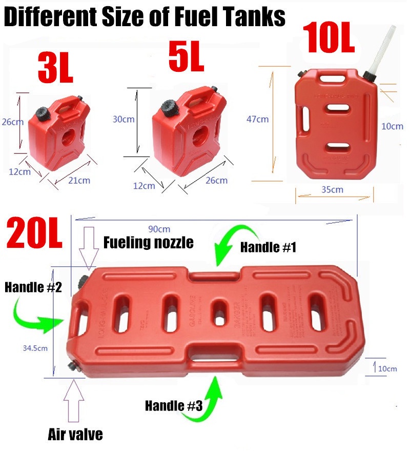 20L Litre Petrol Jerry Cans Plastic Motorcycle Gasoline Fuel Tank Mount ...