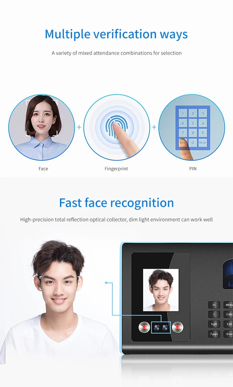 Face Fingerprint Attendance Thumbprint Machine System Punch Card ...