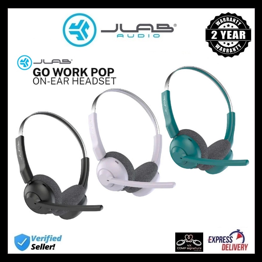 JLab GO Work POP Wireless On-Ear Headset Bluetooth 5.3 BLACK / LILAC ...