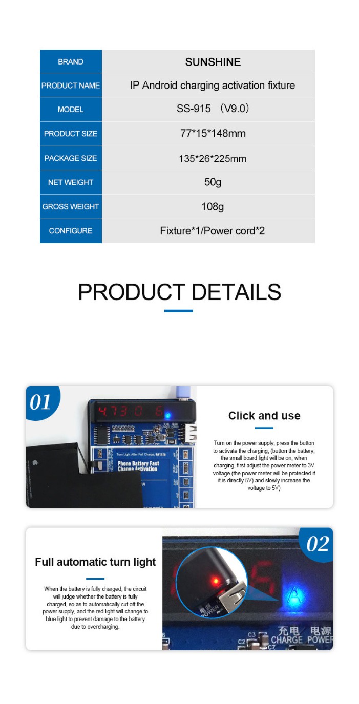 SUNSHINE SS-915 V9.0 Battery Fast Charging Activation Board for 6G-15PM Android Universal ...