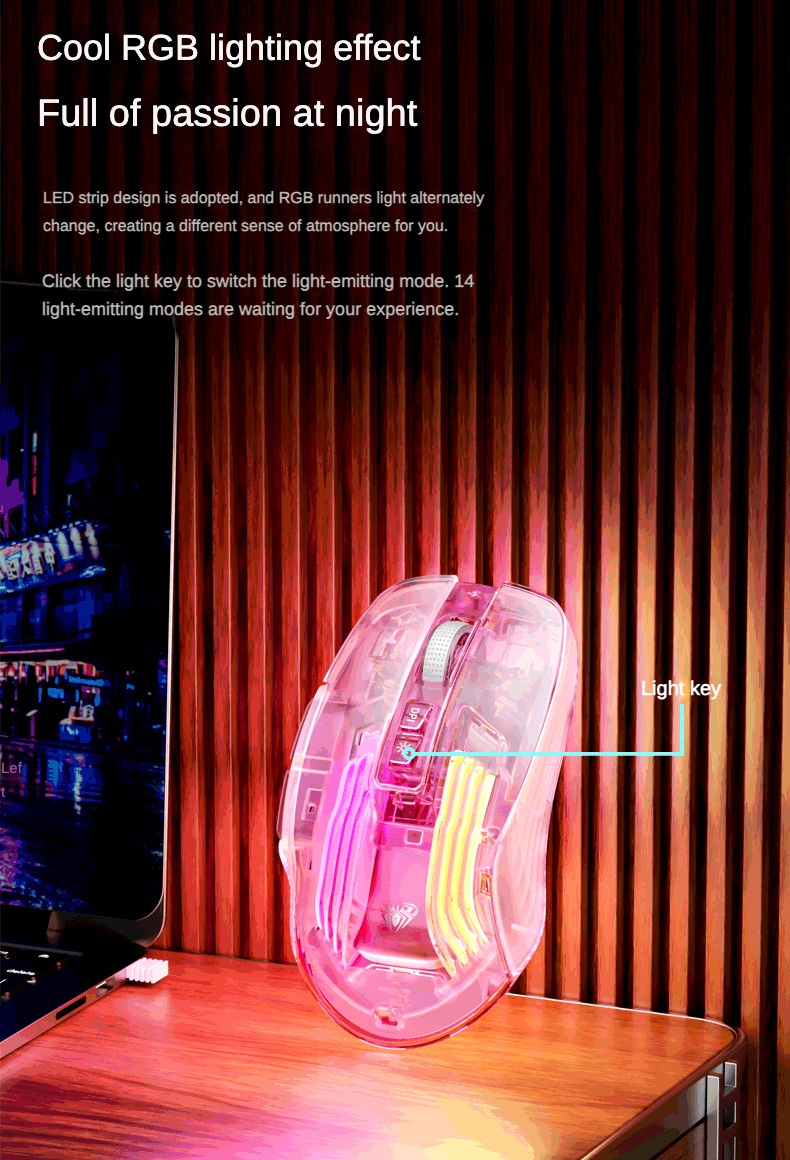AULA SC518 Wireless Dual-mode RGB Transparent Mouse for E-sports ...