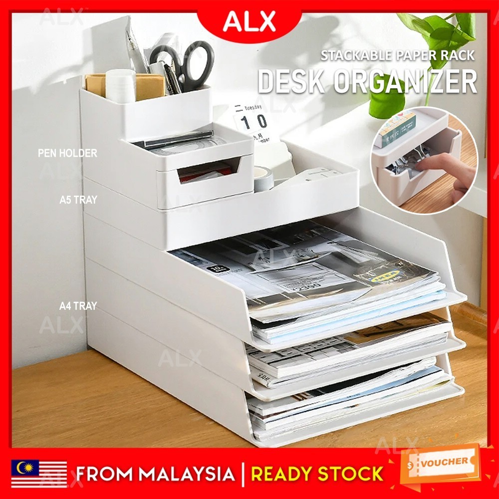 ALX Stackable Document Tray Desktop Rack File Organizer Paper Document ...