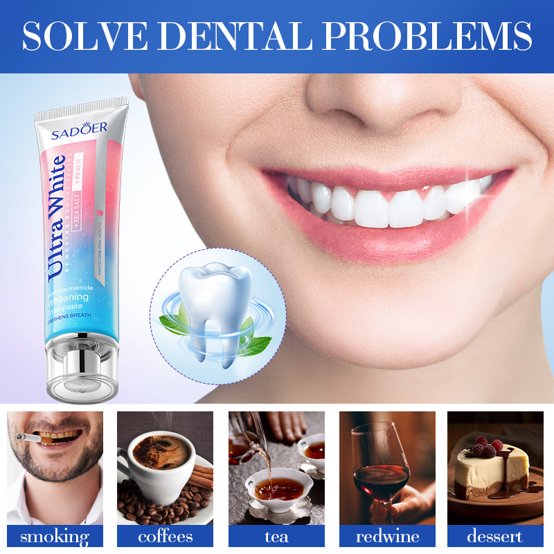 ROREC SADOER Ultra White Sea Salt Peach Toothpaste Niacinamide ...