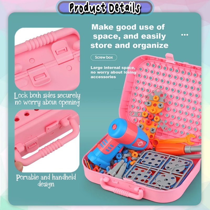 [Happy Kids] 2D/3D Screwing Toolbox DIY Puzzle Pretend Play Electric ...