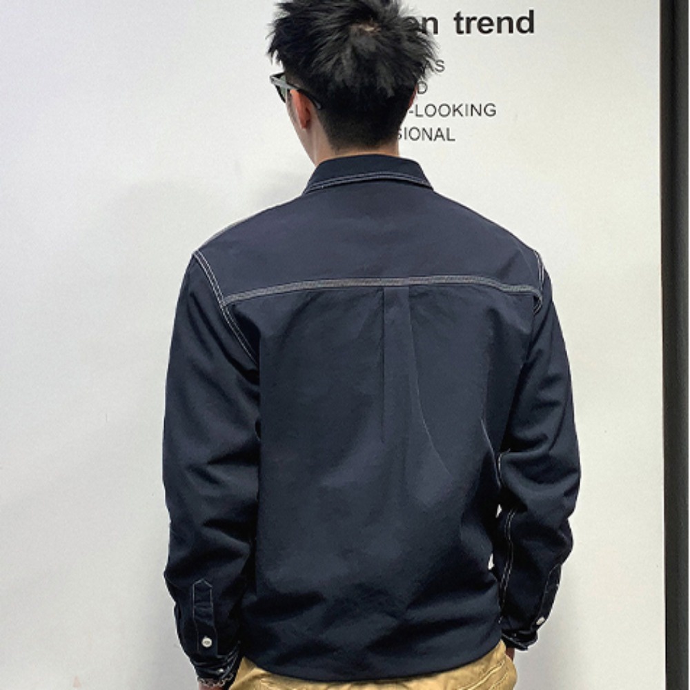 Spring Long-Sleeved Open Line Design Shirt Men Japanese Retro Casual ...