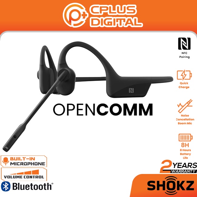 SHOKZ OpenComm - Bone Conduction Open-Ear Stereo Bluetooth Headset with Noise-Canceling Boom ...