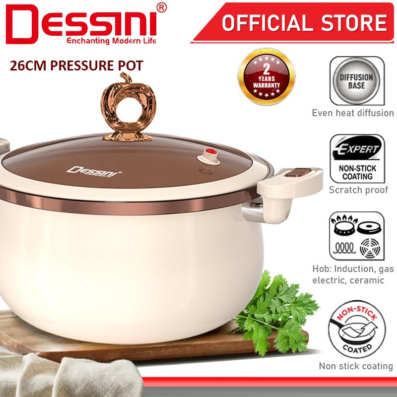 DESSINI ITALY 26CM Pressure Cooker Casserole Induction Non Stick Die ...