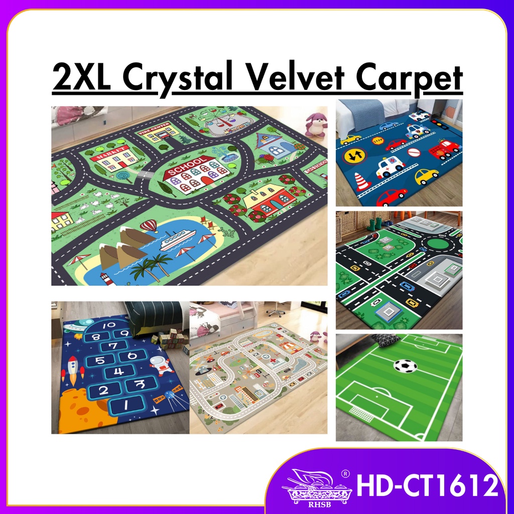 160*120cm CRYSTAL VELVET CARPET / KARPET GULUNG / KIDS PATTERN CARPET ...