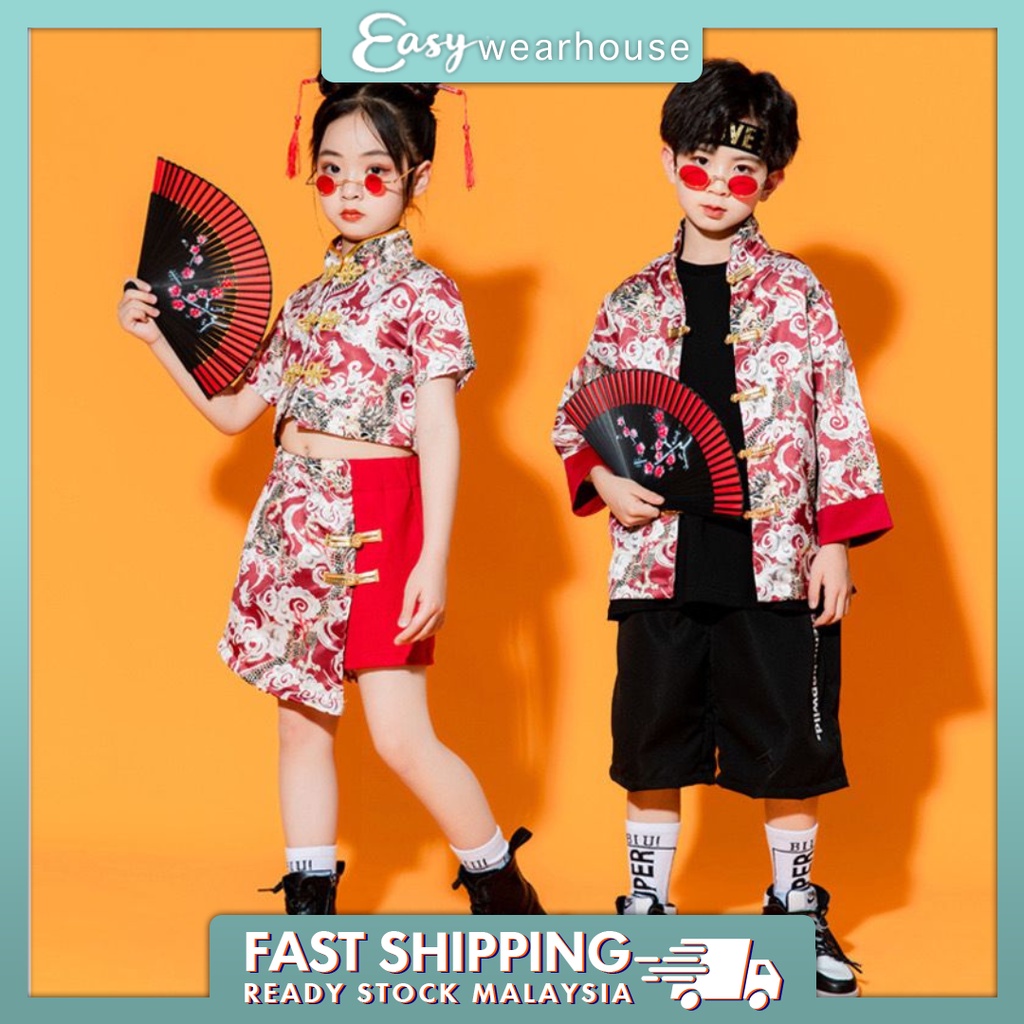 EASY WEARHOUSE CNY Outfit Modern Hanfu CheongSam Dragon Satin Costume ...