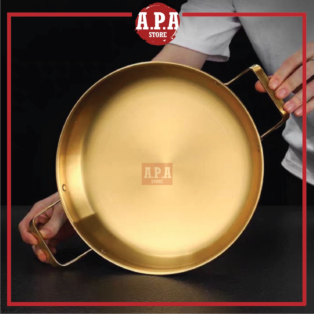 APA Korean Style Silver Gold Dry Pot Flat Bottom Stainless Steel Wok ...