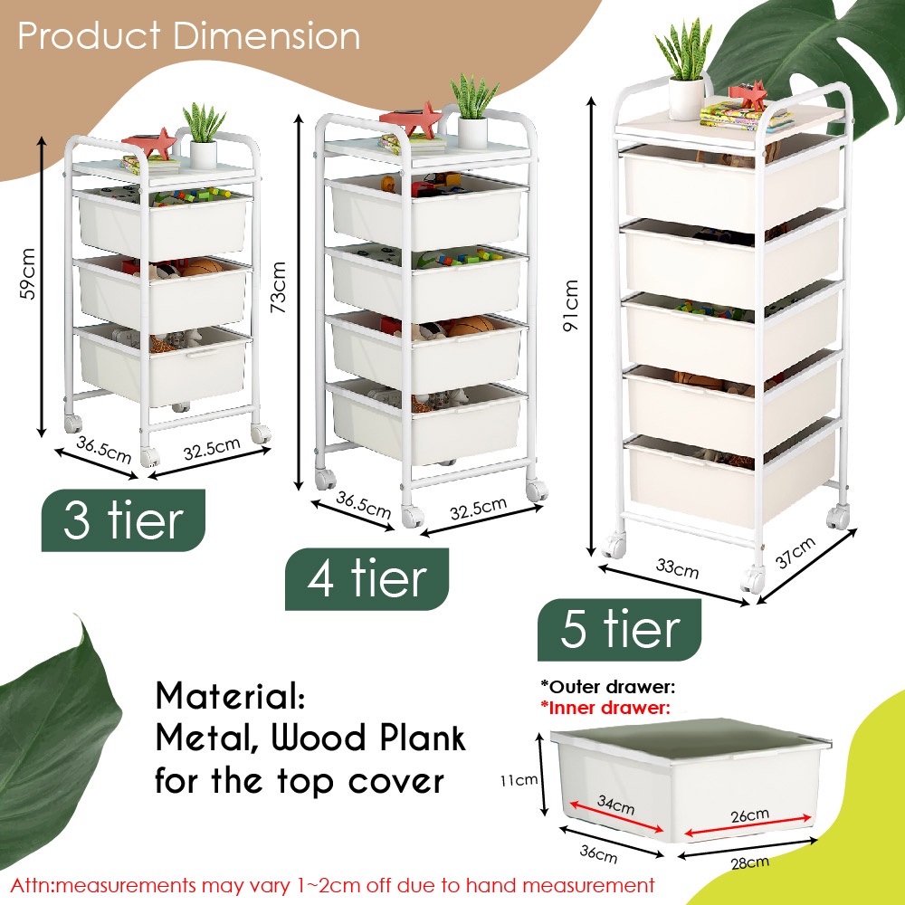 [No Restock] Borong365 3 4 5 Tier Drawer Storage Trolley Rack Organizer ...