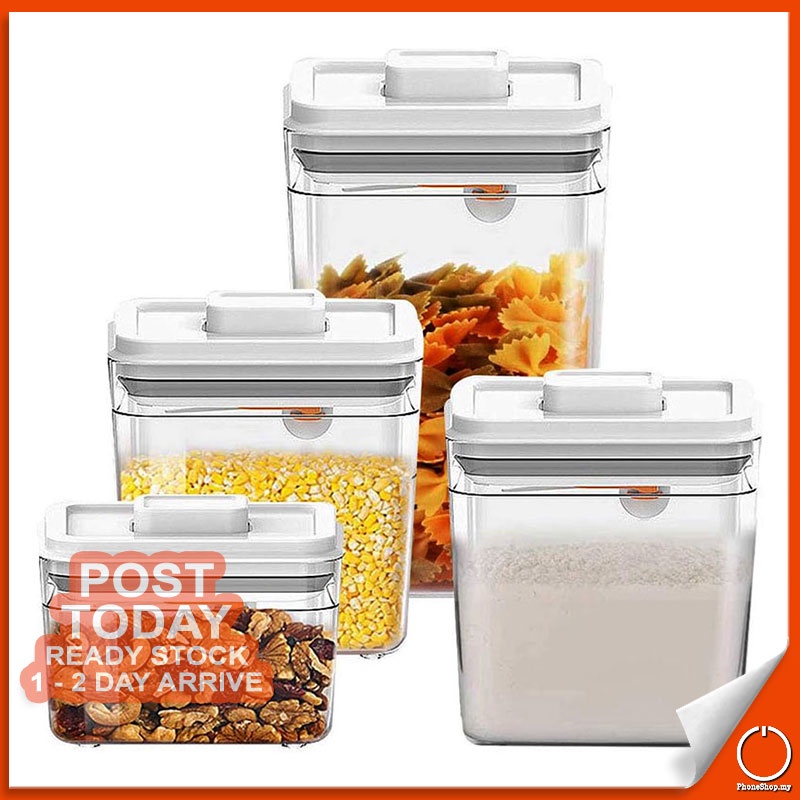 𝐉𝐔𝐒𝐓 𝐎𝐍𝐄 𝐏𝐑𝐄𝐒𝐒 Airtight Food Storage Box Container Transparent Sealed Tupperware Kitchen ...