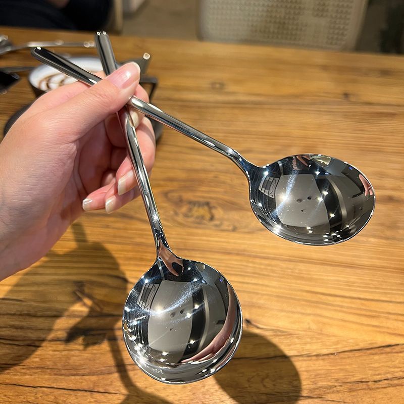 Large head round spoon Korean style spoon 410 stainless steel spoon ...