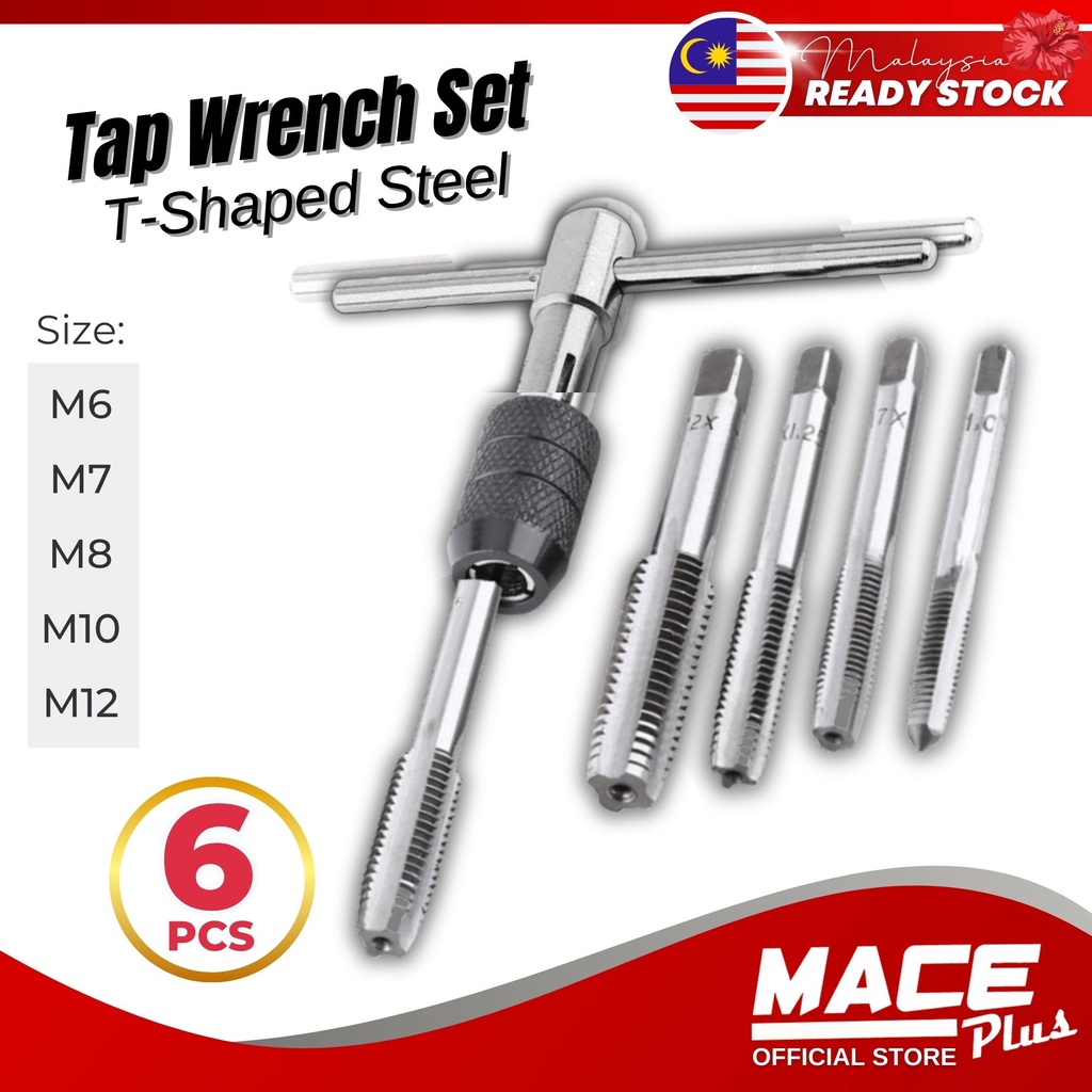 Hand Steel 6PCS Set Screw Tap T-shaped Wrench Threading Tapping Metric ...