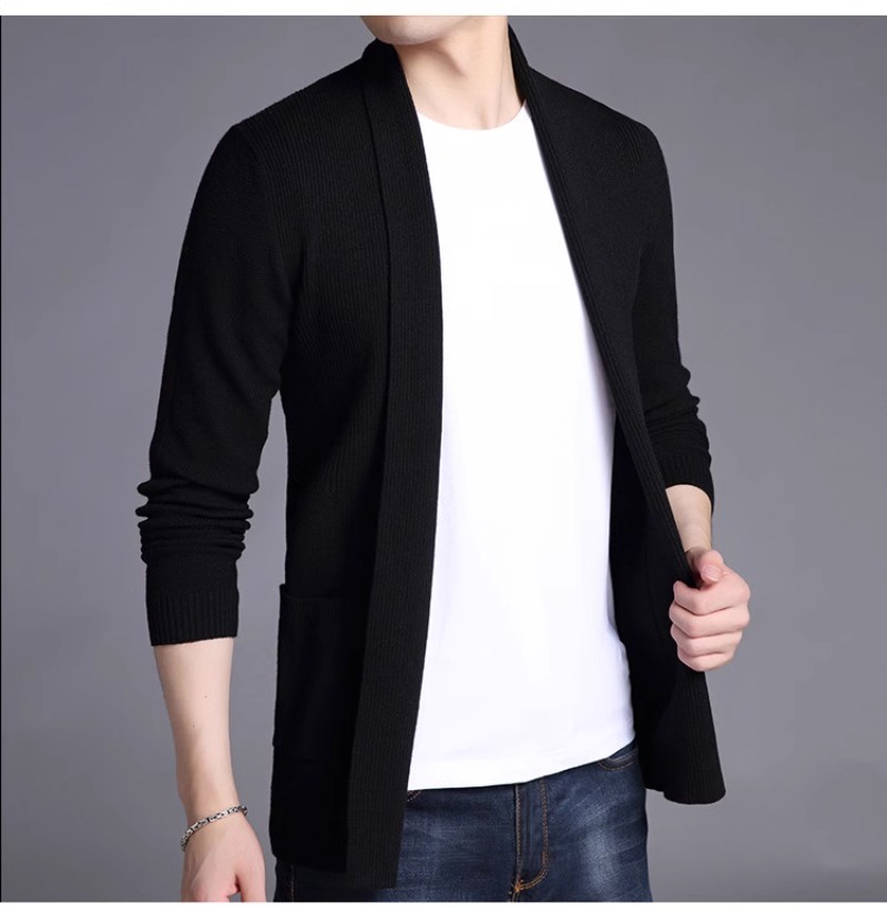Ready Stock Men Cardigan Sweater Slim Fit Lapel Open Front Knitted ...