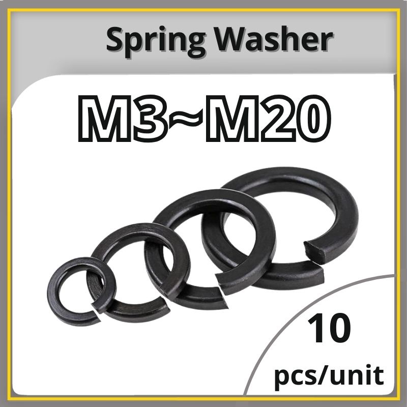 [10pcs] Spring Washer DIN127B | Carbon Steel Black Oxide | M3 M4 M5 M6 M8 M10 M12 M14 M16 M18 ...