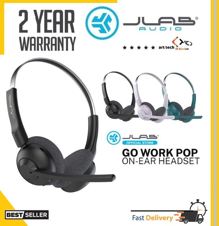 JLab GO Work POP Wireless On-Ear Headset Bluetooth 5.3 - BLACK / LILAC ...