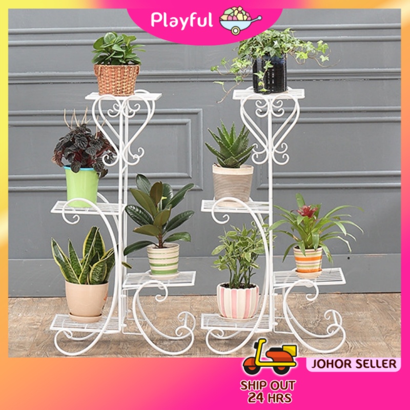【PLAYFUL】4 Tier Flower Rack Stand Pot Plant Garden Love Style Lawn ...