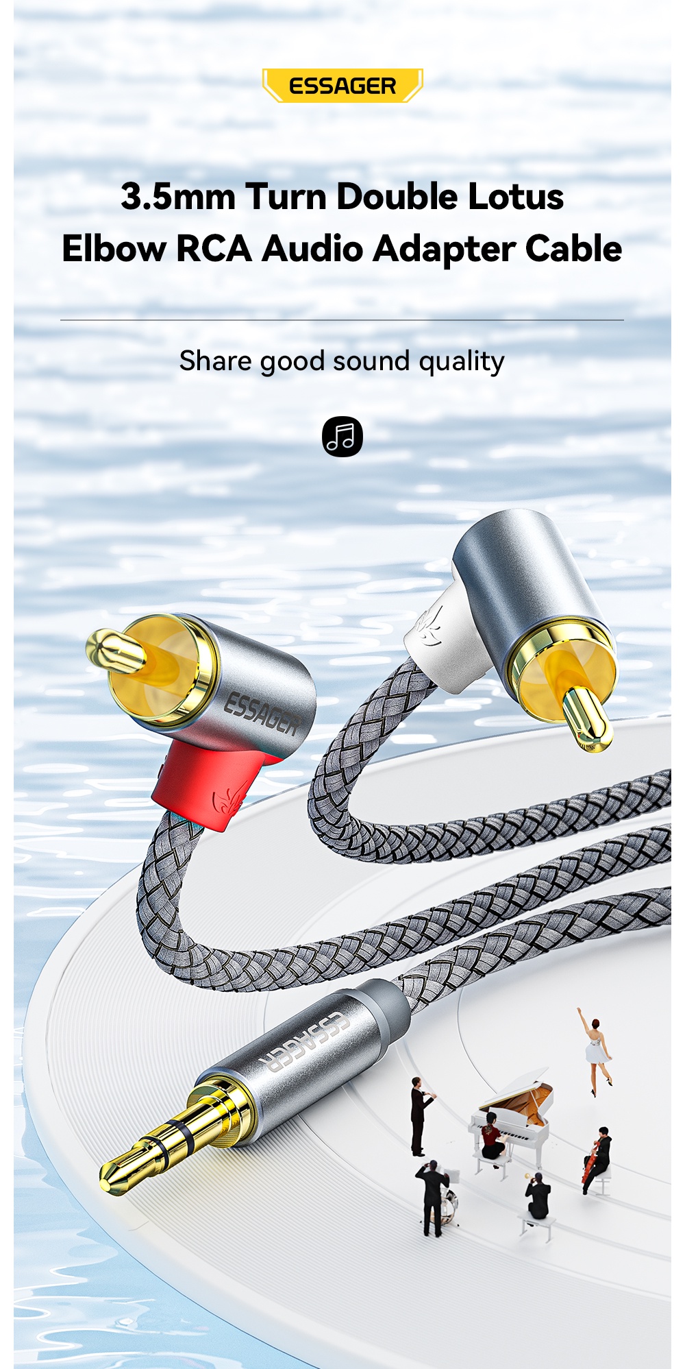 Essager 3.5mm Elbow RCA Cable for TV Box Home Theater Speaker Wire 3 ...