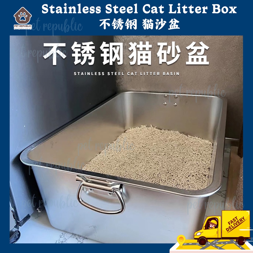 Premium Stainless Steel Cat Litter Box Extra Big Bekas Najis Kucing ...