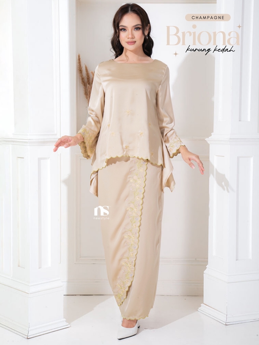 [NEESTYLE] BRIONA • Baju Raya 2024 Baju Kurung Kedah Satin Silk Sulam ...
