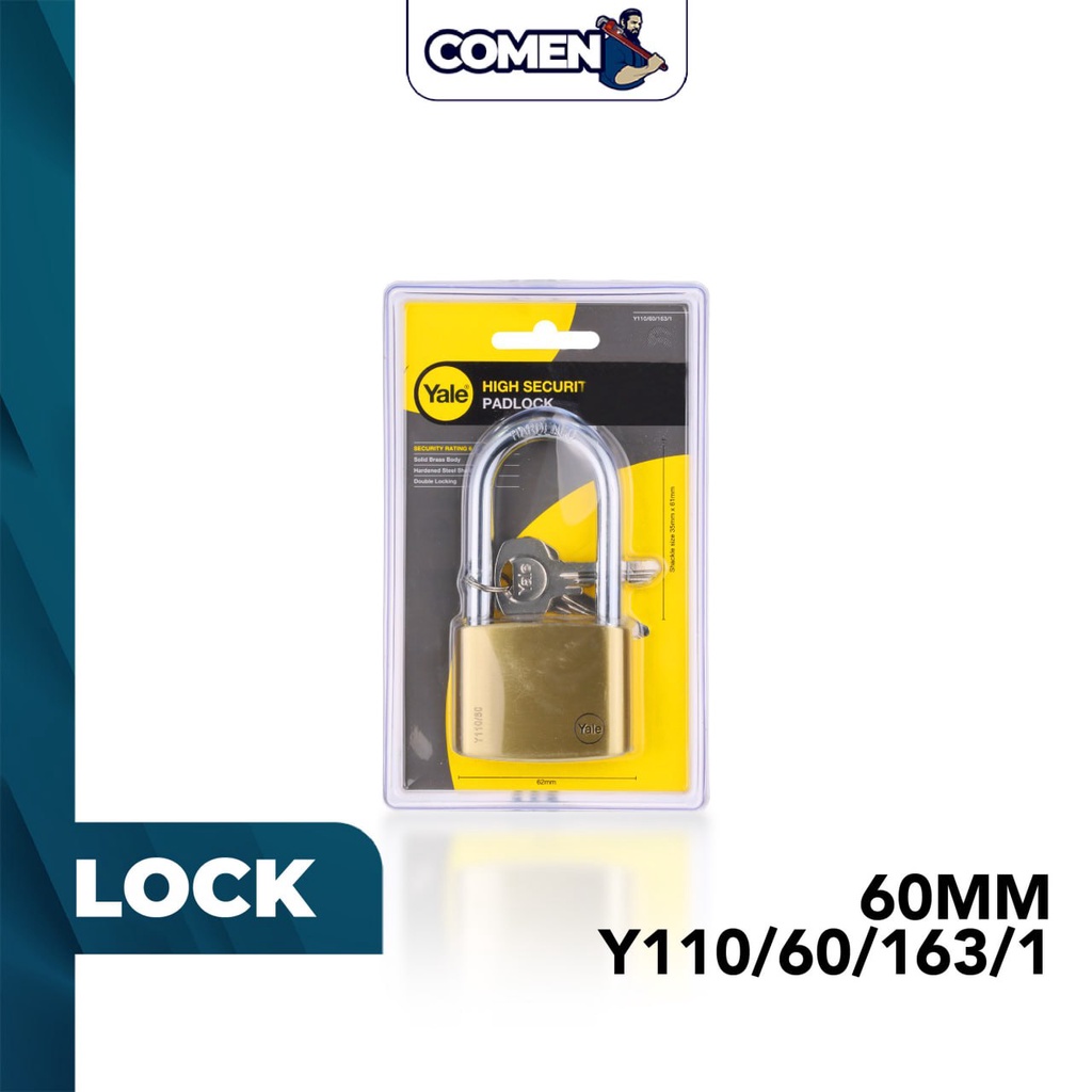 YALE High Security Long Shackle Brass Padlock Y110/60/163/1 (60mm) With ...