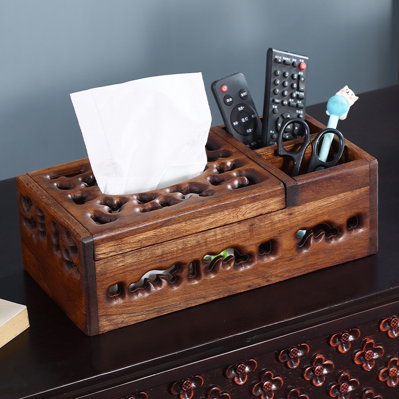 Wooden Rectangular Tissue Box Cover Stationery Remote Control Storage ...