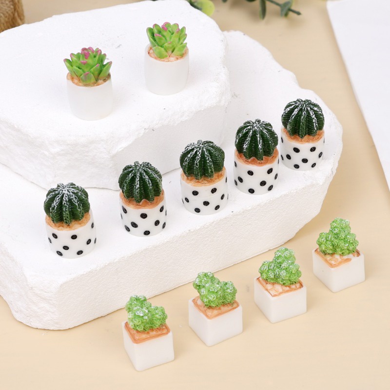 Artificial Mini Green Resin Cactus Potted Ornament / DIY Indoor Desktop ...
