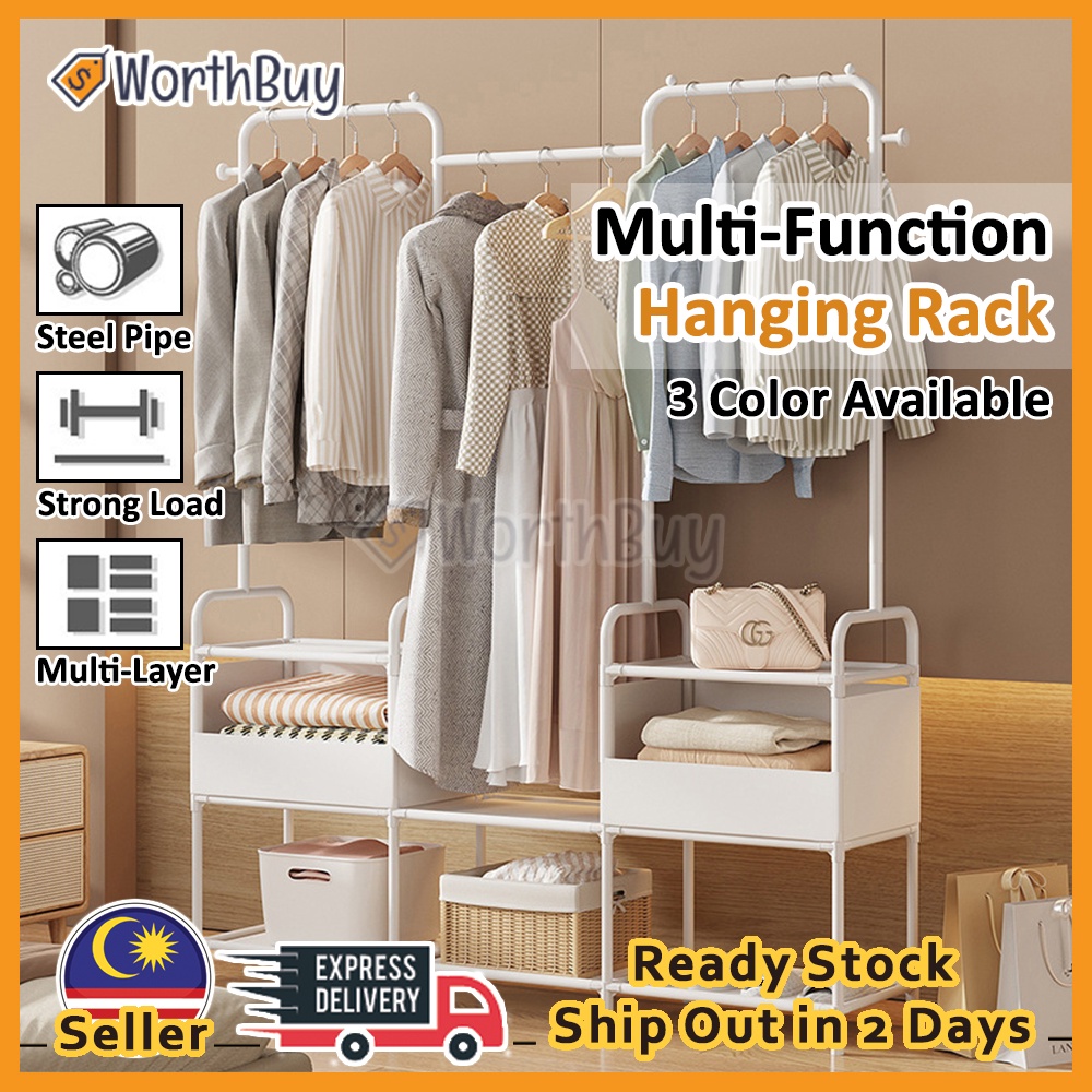 Worthbuy Clothes Hanging Cabinet Rack Rak Baju Storage Rack Wardrobe ...