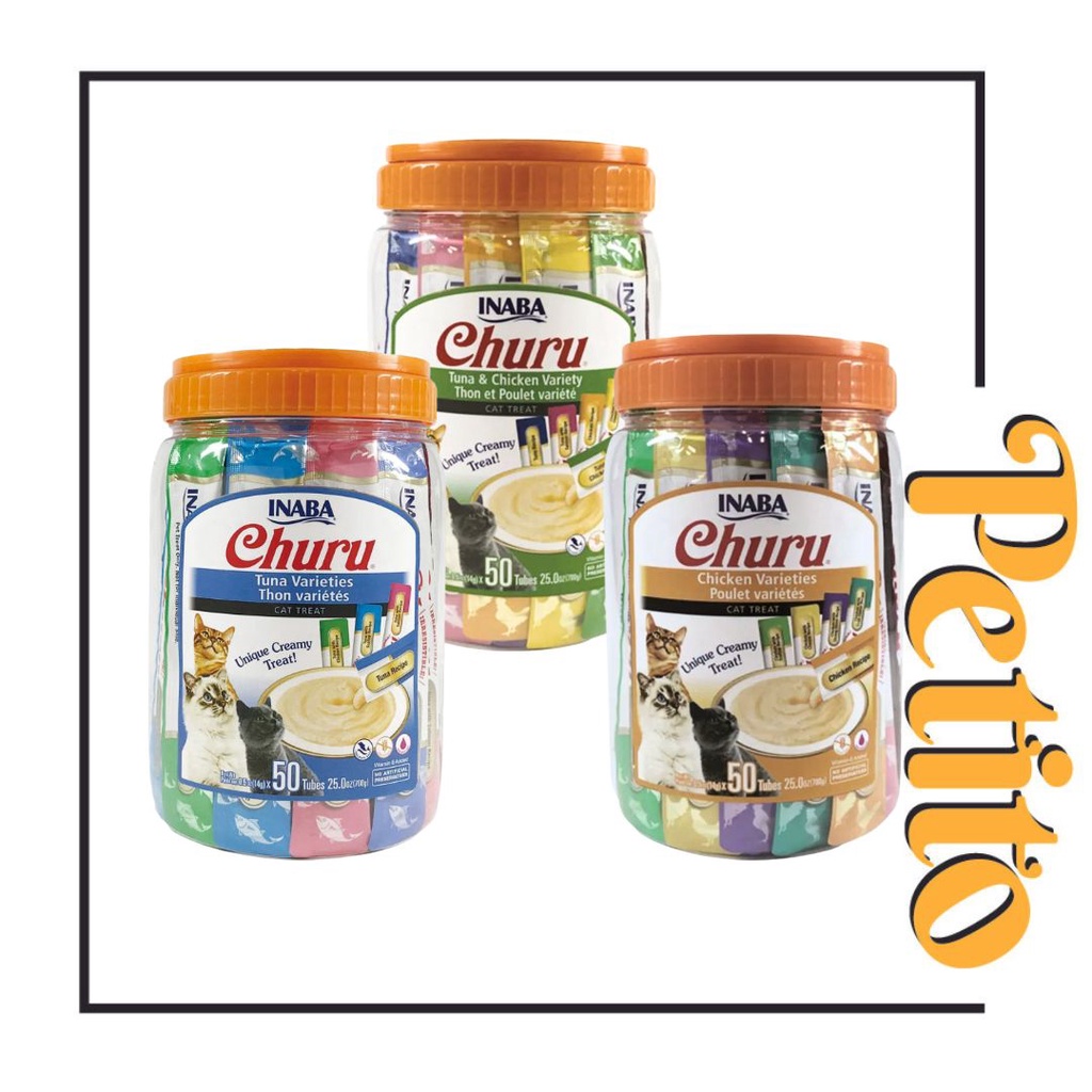 INABA CHURU BOX 50 pcs x 14g Cat Creamy Treat- Tuna / Chicken / Tuna ...