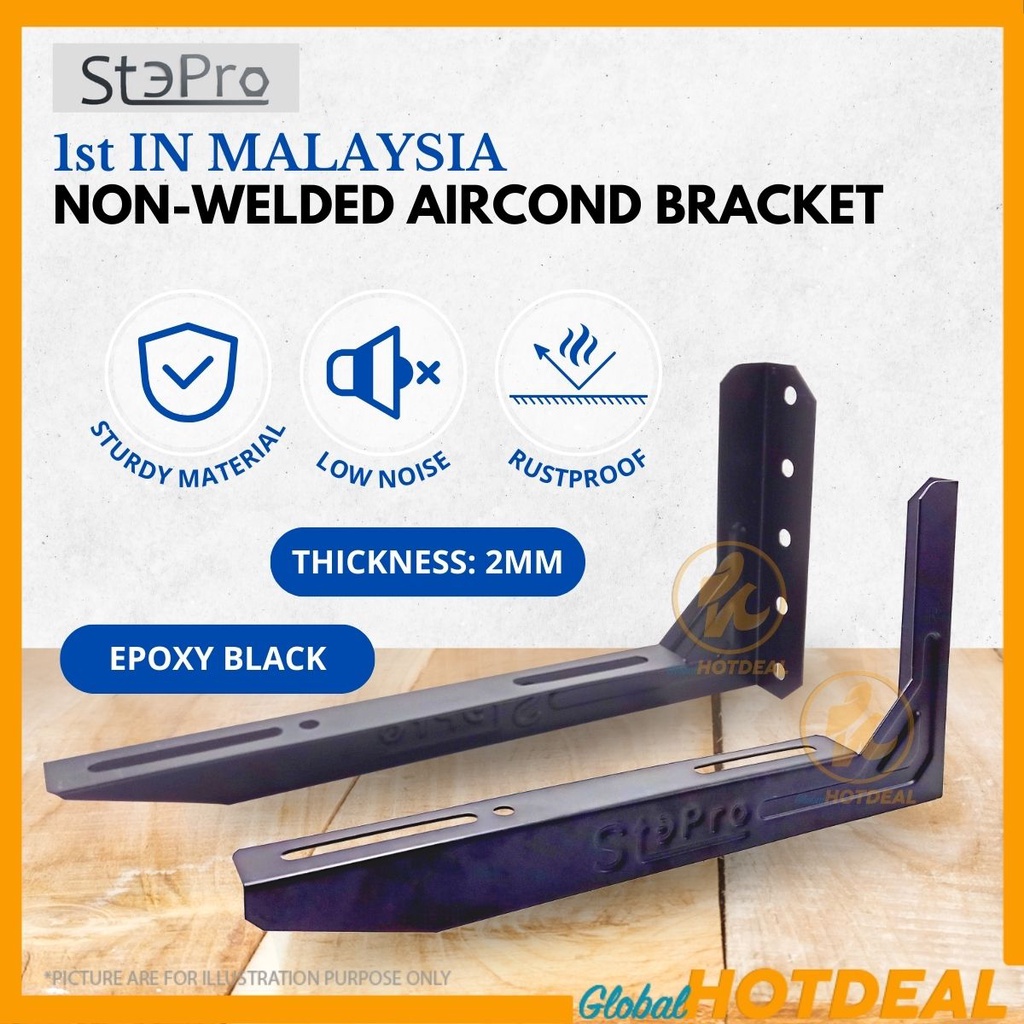 [2PCS] STEPRO NEW Non-Welded Aircond Bracket Wall Mounted Epoxy Black ...