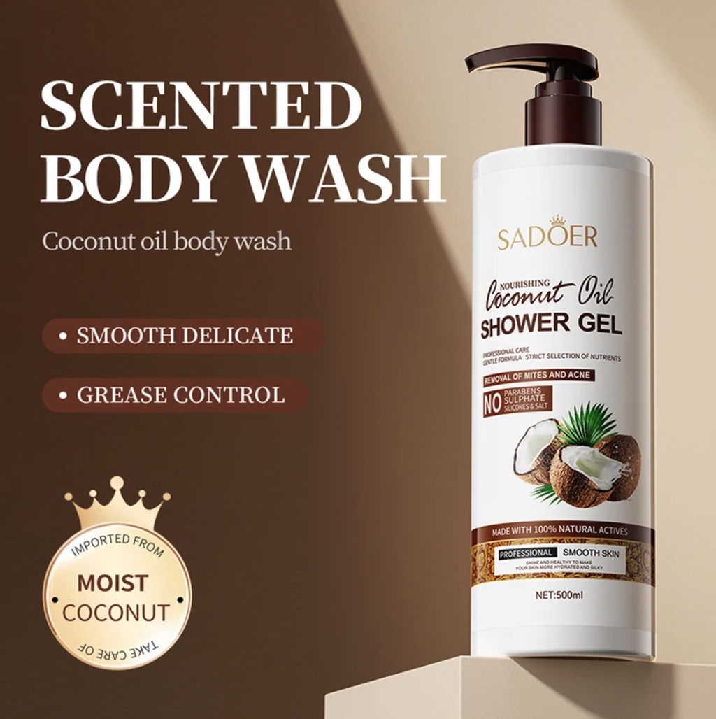 SADOER Nourishing Coconut Oil Shower Gel Amino Acid Fragrance Body Wash 500ml | Shopee Malaysia