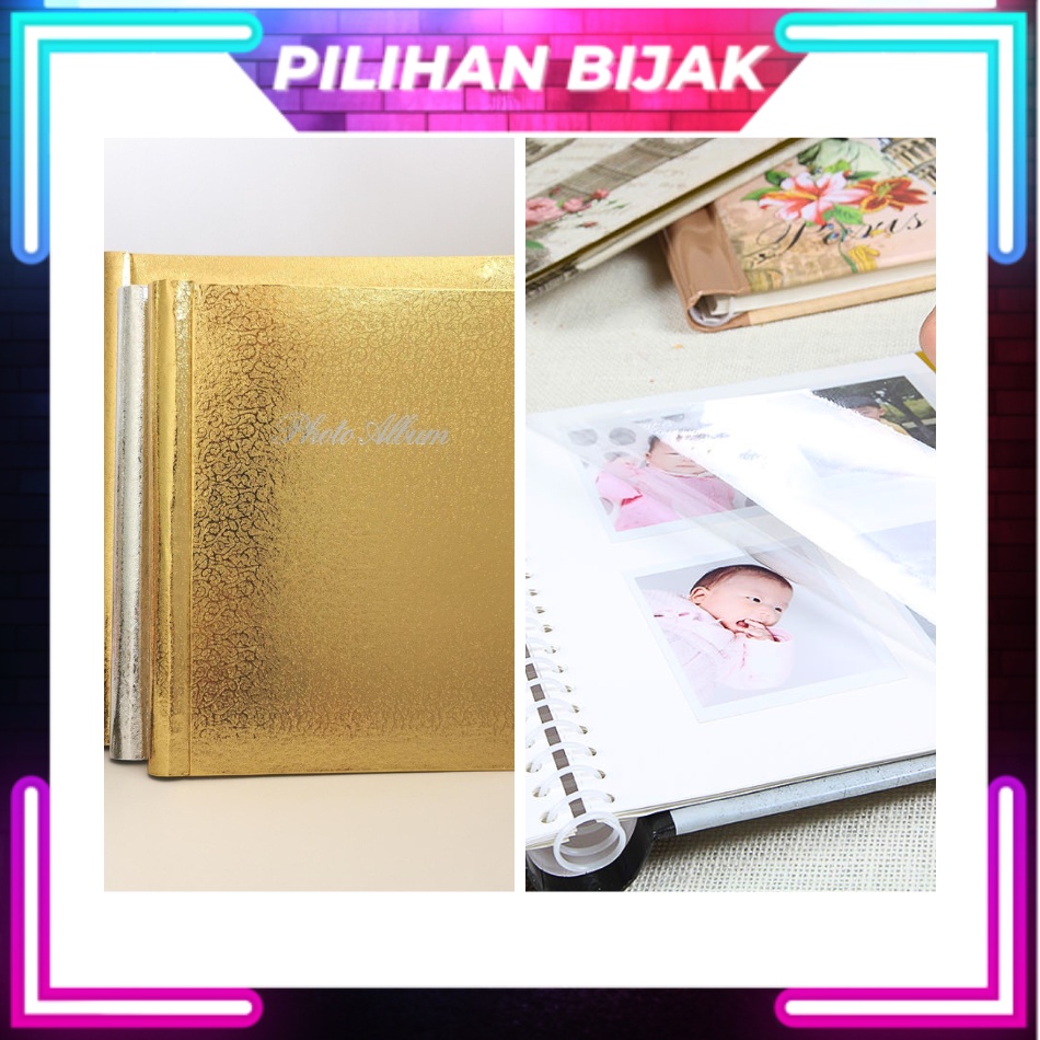 20 Sheets Photo Album DIY Self-Adhesive Gold Silver Album Gambar Album ...
