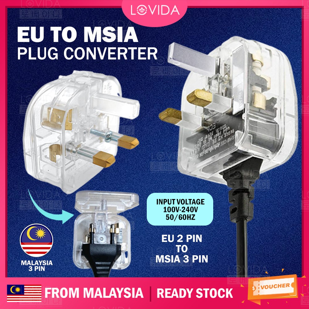 LOVIDA EU TO MSIA/UK FUSED EURO 2 Pin To 3 Pin Plug Converter Fits 3A ...