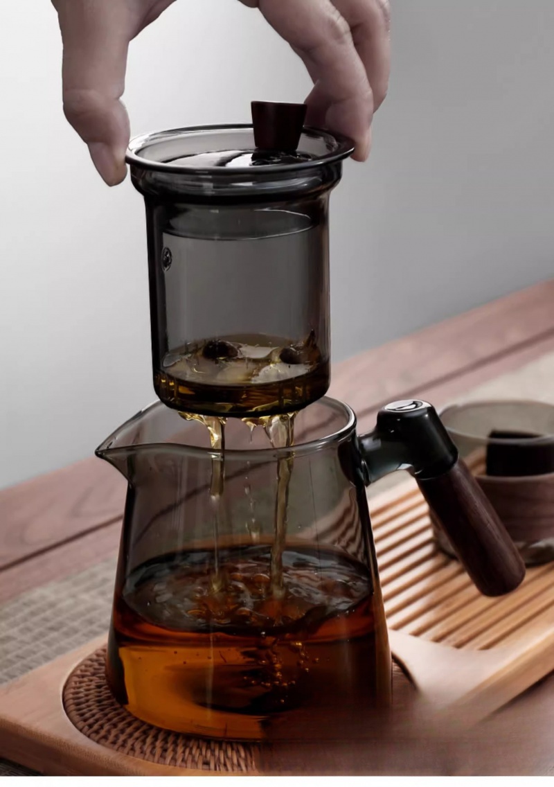 Wooden Handle Glass Pot Teapot High Borosilicate Tea Water Separation ...