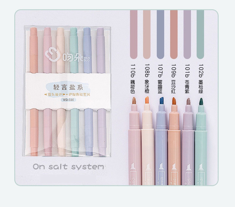 6 Pcs/Set Morandi Color Double Ended Highlighter Cute markers ...