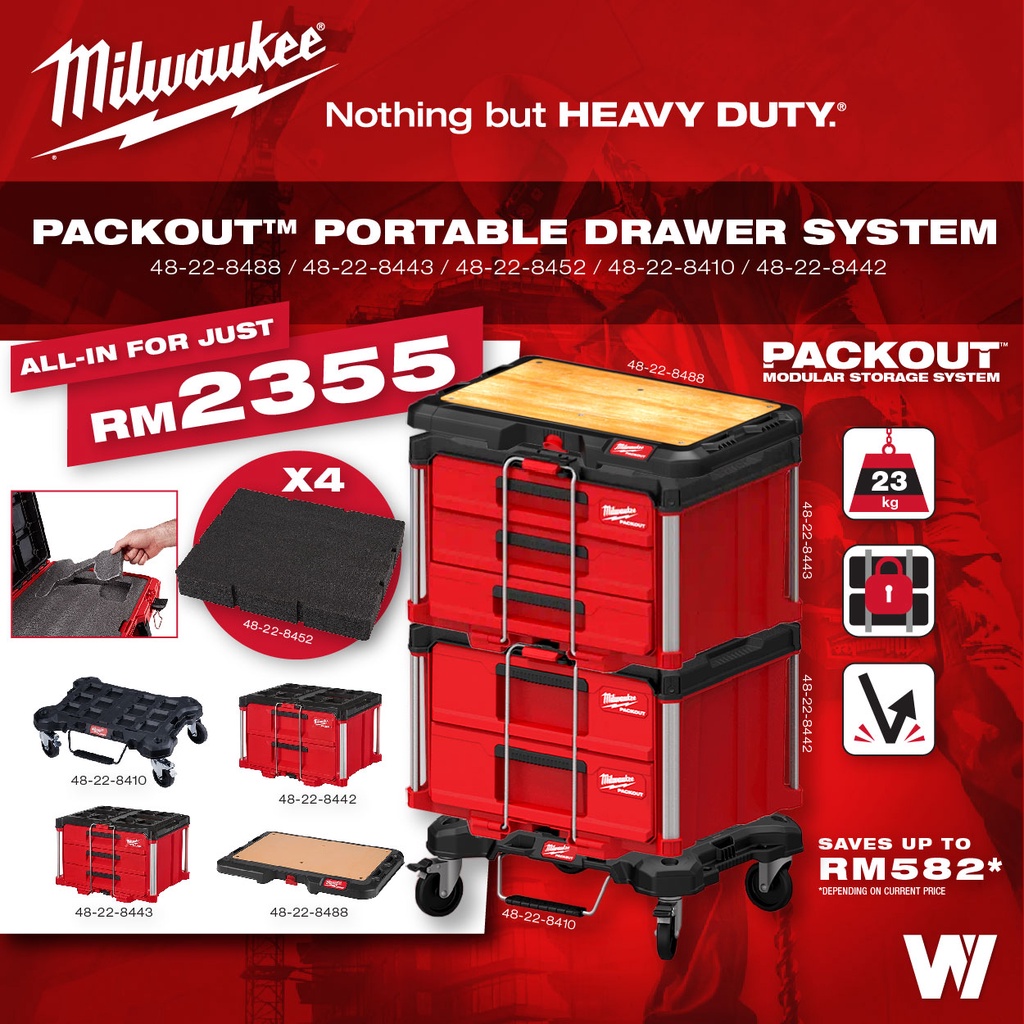 MILWAUKEE PACKOUT PORTABLE DRAWER SYSTEM | Shopee Malaysia